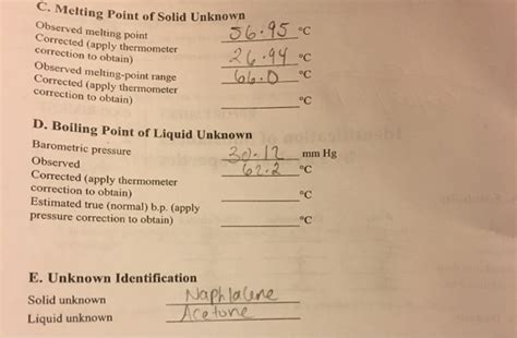 Solved C Melting Point Of Solid Unknown Observed Melting