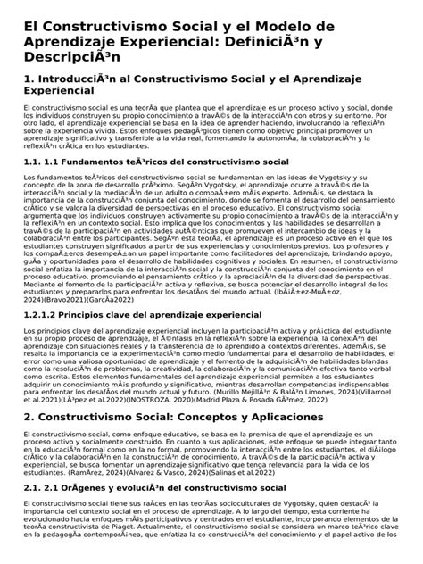El Constructivismo Social Y El Modelo De Aprendizaje Experiencial