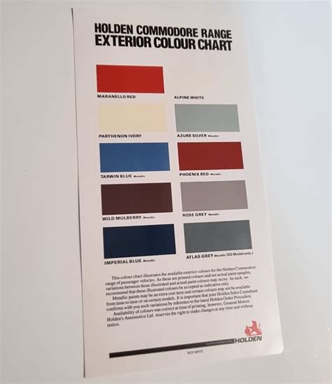 Vt Commodore Colour Chart At Roger Monday Blog