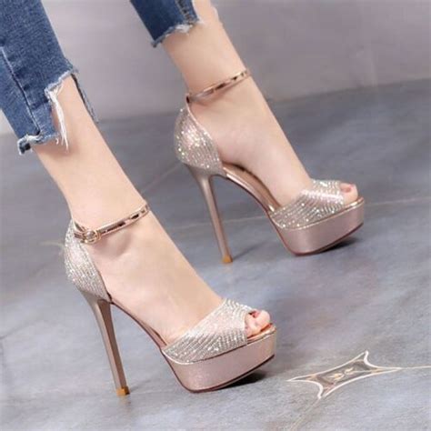 Women Platform High Heels Peep Toe Ankle Strap Pumps Sandals Stilettos