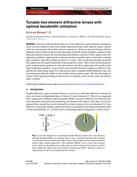 Pdf Tunable Two Element Diffractive Lenses With Optimal Bandwidth