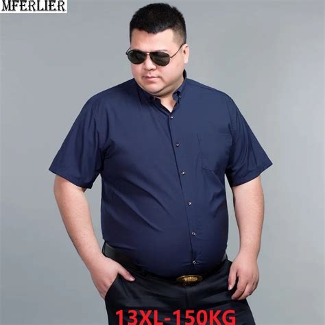 Mferlier Summer Men Plus Size Big Dress Shirt Short Sleeve 6xl 8xl 10xl