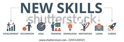 New Skills Banner Web Icon Vector Stock Vector Royalty Free