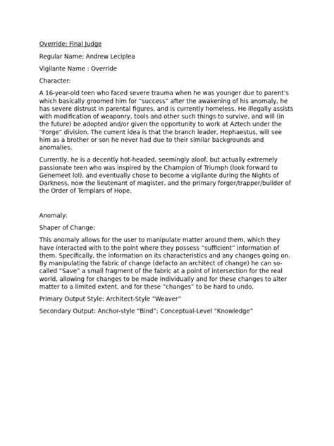 Character Log Override Pdf Law Young Adult