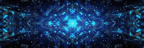 Exploration Of A Neural Network In A Futuristic Deep Blue Landscape