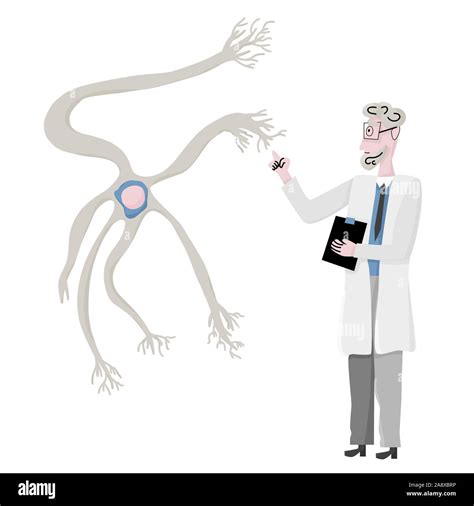 Scientist And Giant Neuron Cells With Long Axons Vector Illustartion