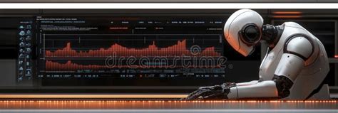 Robot Analyzing Data On Futuristic Digital Screen Stock Illustration Illustration Of Robot