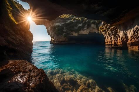 Premium Ai Image A Cave With A Cave In The Background