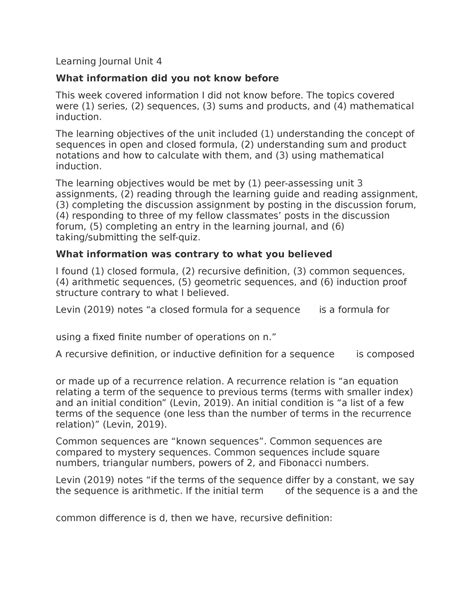 Discrete Mathematics Learning Journal Unit 4 Learning Journal Unit
