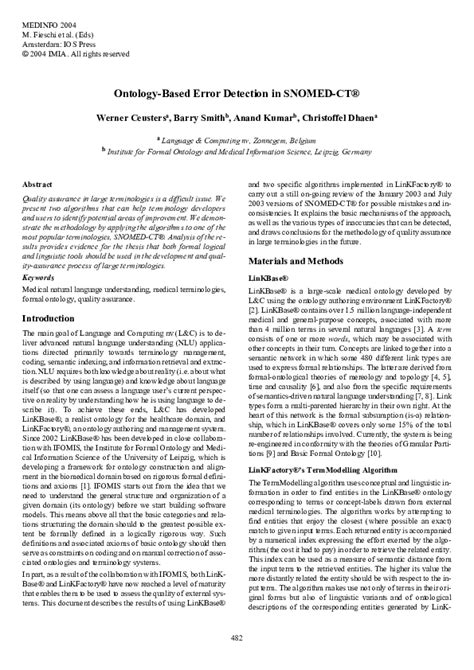 Pdf Ontology Based Error Detection In Snomed Ct
