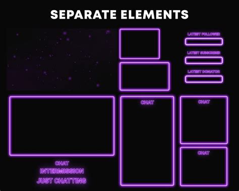 animated twitch overlay pack purple neon stream package clean minimalistic aesthetic stream