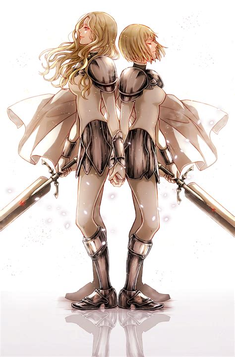 Roukaku17 Clare Claymore Teresa Claymore Series Highres 2girls Blonde Hair Bodysuit