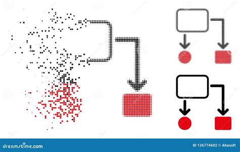 Moving Pixelated Halftone Flowchart Scheme Icon Stock Vector