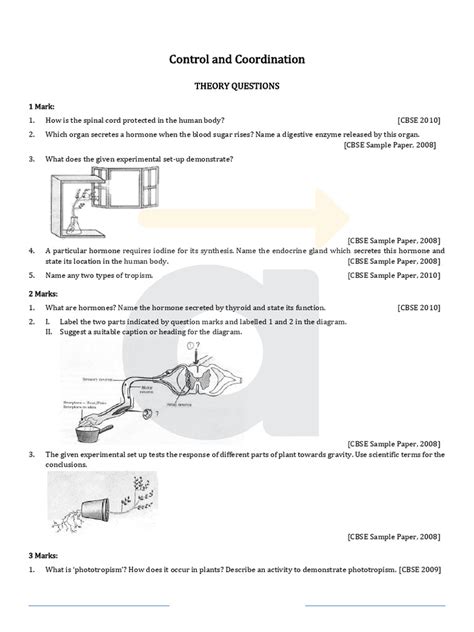 Control And Coordination Previous Years Questions V2 Pdf Hormone