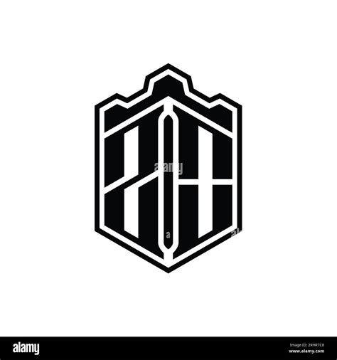 ZO Letter Logo Monogram Hexagon Shield Shape Crown Castle Geometric With Outline Style Design