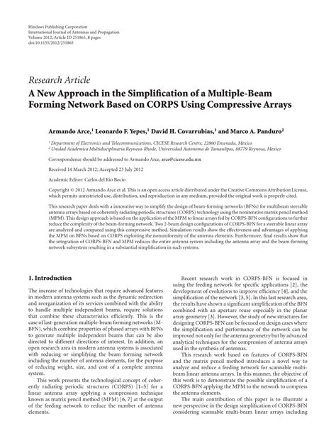 Pdf A New Approach In The Simplification Of A Multiple Beam Forming Network Based On Corps