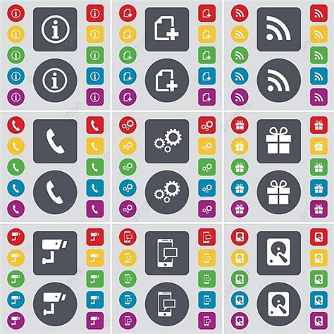 Flat Colored Buttons For Design With Tech Symbols Vector Technology Vector Hard Drive PNG And