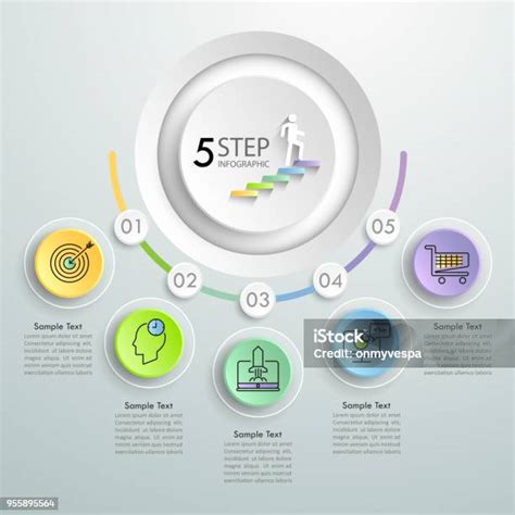 비즈니스 개념 Infographic 템플릿 5 단계 워크플로 레이아웃 단계 번호 옵션 시간 표시 막대 또는 중요 시점 프로젝트에 사용할 수 있습니다 0명에 대한 스톡 벡터