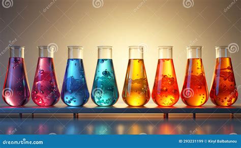 Multi Colored Glass Flasks And Flasks With Chemical Test Tubes In A
