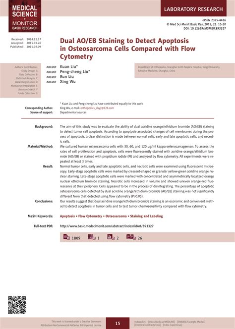 Pdf Dual Aoeb Staining To Detect Apoptosis In Osteosarcoma Cells