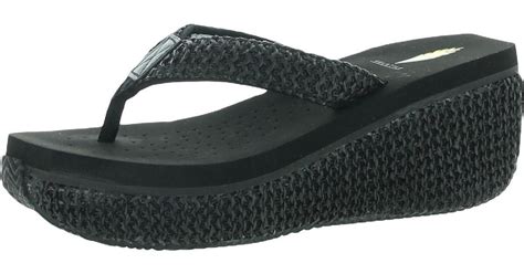 Volatile Island Thong Slides Wedge Sandals In Black Lyst