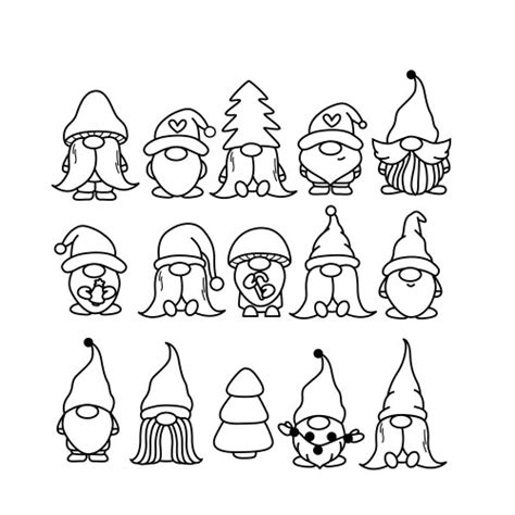 Cute Outline Gnome With Cartoon Christmas Tree Vector Image