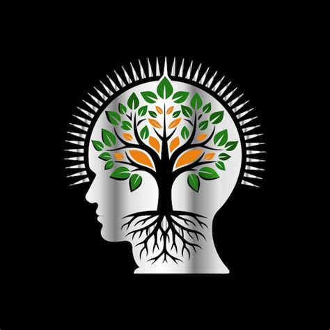 뇌 모양의 나무와 함께 인간의 머리 실루 정신 건강 로고 치료 심리학 로고 프리미엄 Ai 생성 벡터