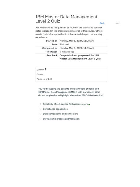 Ibm Master Data Management Level 2 Quiz Attempt Review Pdf Cloud