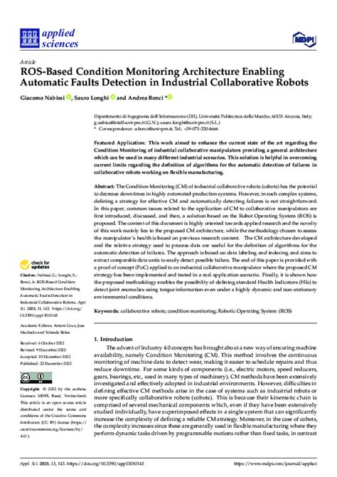 Pdf Ros Based Condition Monitoring Architecture Enabling Automatic Faults Detection In