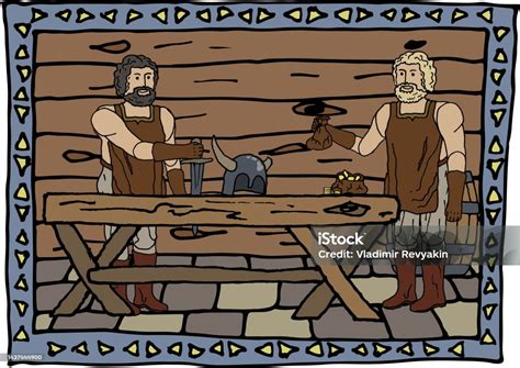 양식화된 프레임에 담긴 중세 철 무역의 그림 중세 단조 철공 무역 돈 대장장이 사용 준비 Eps 당신의 디자인을 위해 가격에 대한 스톡 벡터 아트 및 기타 이미지 Istock