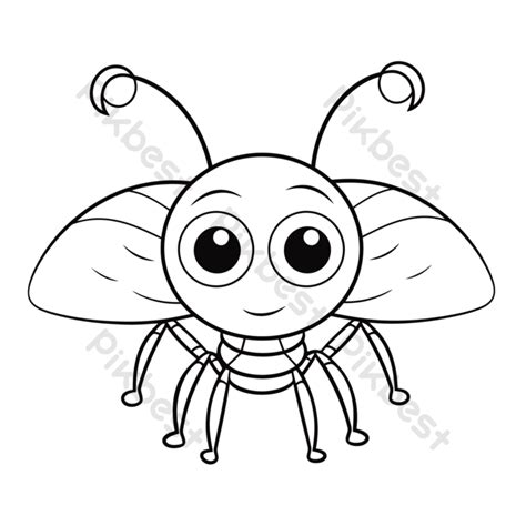 Cartoon Insect Drawings Cute With Black And White Eyes Outline Sketch