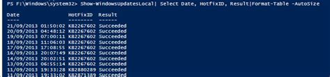 show windows updates locally with powershell