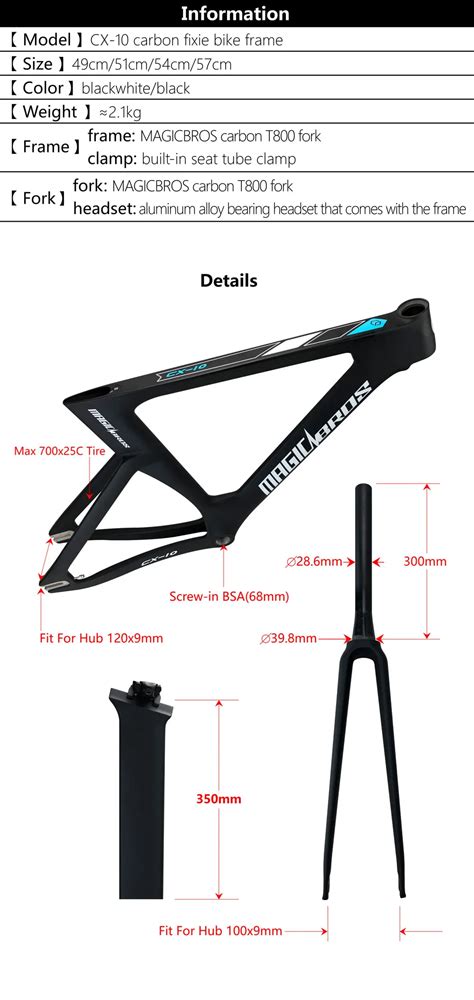 Magicbros 700c Bicycle Carbon Fiber T800 Fixie Frame And Fork Fixie