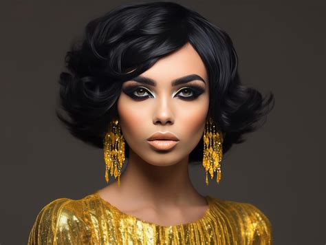 Premium Ai Image Fashion Model Glitter Golden Dress