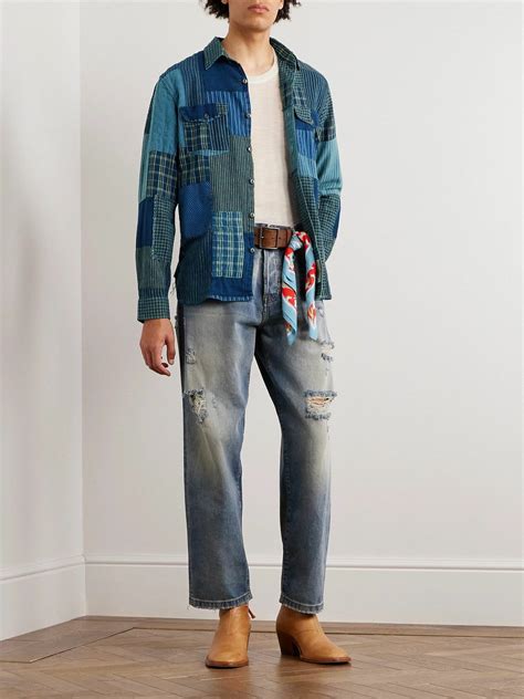 Rrl Patchwork Denim Shirt Blue Rrl