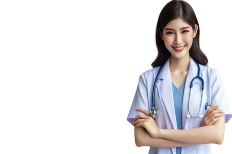Asian Cute Female Doctor White Background Premium Ai Generated Image