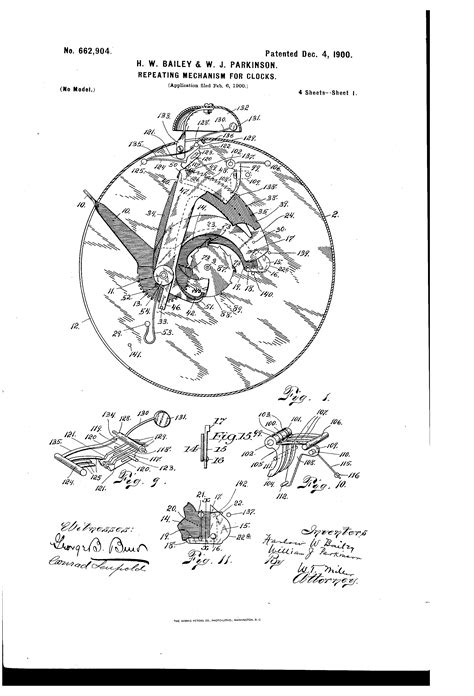 Patent Clock Repeat By William J Parkinson Issued Dec 4 1900