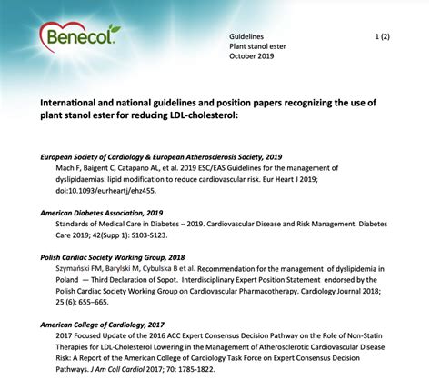 Guidelines And Position Papers Benecol HCP UK