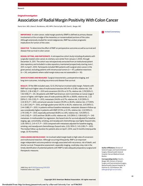 Pdf Association Of Radial Margin Positivity With Colon Cancer