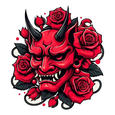 A Dragon With Red Roses And The Words Devil And Devil On It Premium
