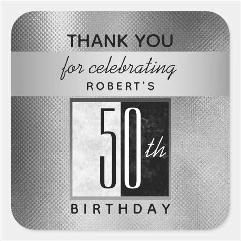 50th Birthday Thank You Square Sticker Zazzle