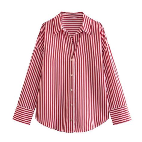 Red Striped Women Shirt Loose Blouses Women Button Up Vintage Long
