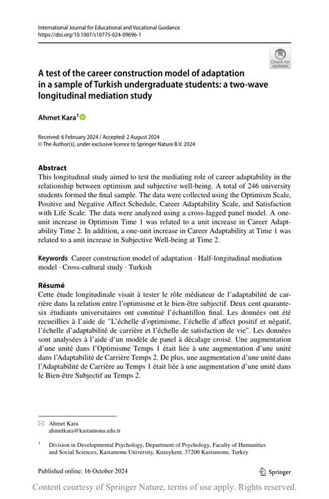 A Test Of The Career Construction Model Of Adaptation In A Sample Of