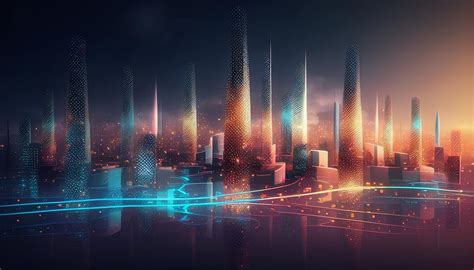 스마트 시티와 추상 점 점은 그라디언트 라인과 미학적 빅 데이터 연결 기술 개념과 연결됩니다 생성 Ai 복잡한 웨이브 라인