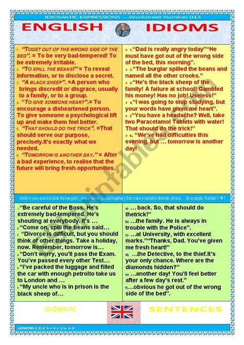 Ws 013 Idiomatic Expressions Esl Worksheet By Ldthemagicman