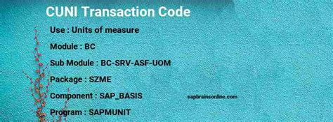 Cuni Sap Tcode For Units Of Measure