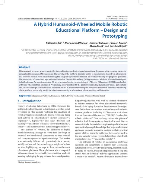 Pdf A Hybrid Humanoid Wheeled Mobile Robotic Educational Platform Design And Prototyping