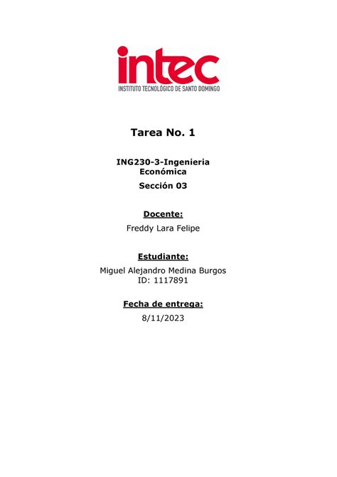 Tarea No 1 Ing Economica Tarea No 1 ING230 3 Ingenieria
