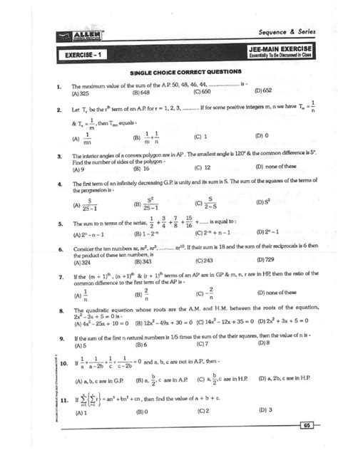 Sequence And Series Exercise Pdf