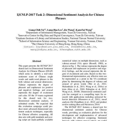 Ijcnlp 2017 Task 2 Dimensional Sentiment Analysis For Chinese Phrases Acl Anthology